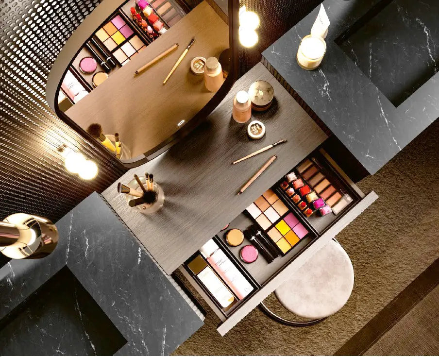 Loria 88" Master bathroom vanity with makeup. Solid Oak bathroom vanit ...