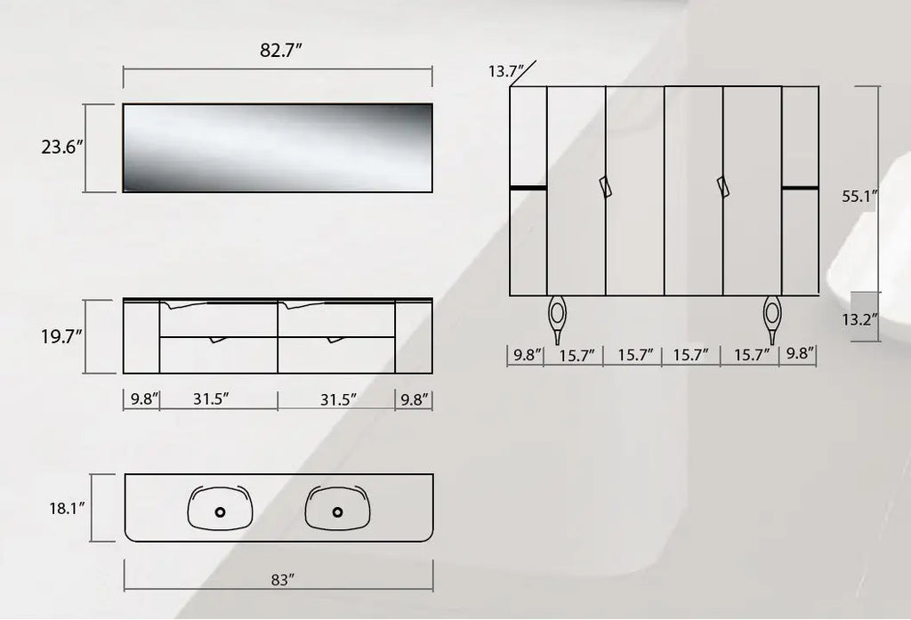 Viena Contemporary Floating 84" double sink bathroom vanity. Orange gl ...